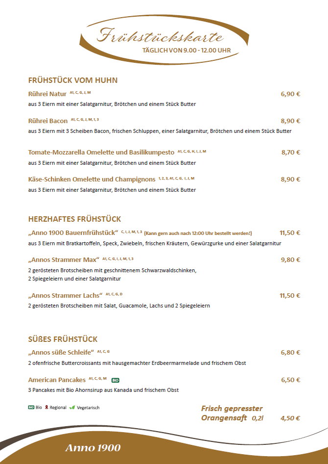 Anno 1900 Cafe Bar Restaurant - Speisekarte